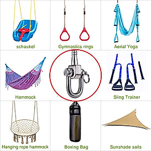 SELEWARE 2 Pack Swing Hangers Swing Set Hooks Stainless Steel Hammock Hooks for Porch Swing, Hammock Chair, Heavy Bag, Yoga Silk, Suspension Straps, Gymnastics Rings