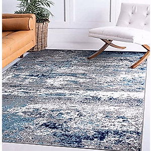 Rugshop Distressed Abstract Watercolor Area Rug 5' x 7' Blue