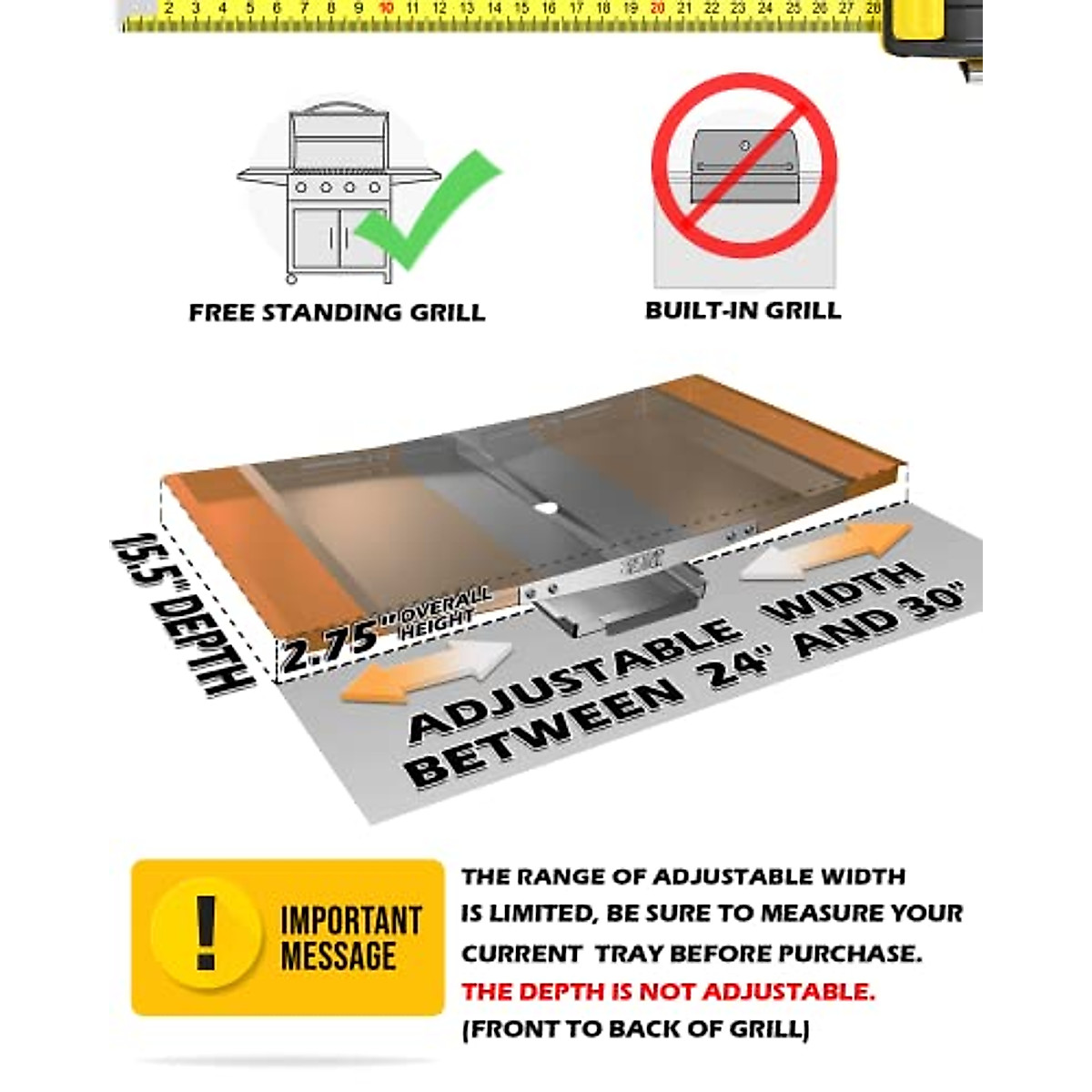 Grease Tray with Catch Pan - Universal Drip Pan for 4/5 Burner Gas Grill Models from Dyna Glo, Nexgrill, Expert Grill, Kenmore, BHG and More - Galvanized Steel Grill Replacement Parts(24"-30")