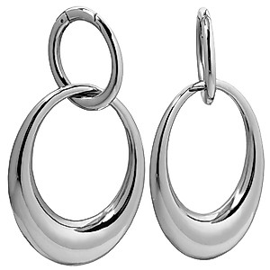 DEWGEM Dangle Gauges for Ears Large Hoops Dangle Ear Plugs Stainless Steel Weighted Ear Hangers for Tunnels Ear Weights Stretching Kits Dangle Gauges Ear Plugs for Women Size 6G(Silver)
