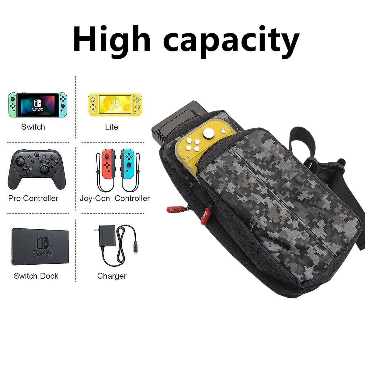ENFILY Backpack Crossbody Travel Bag Compatible for Nintendo Switch/Switch OLED & Accessories, Nylon Waterproof Portable Shoulder bags, Carrying Case with Glass Screen Protector