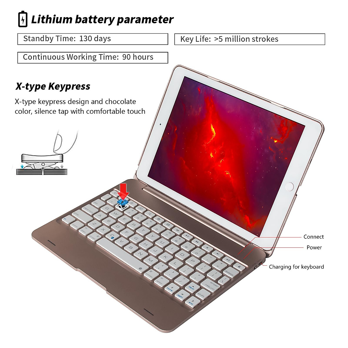 NOKBABO iPad Keyboard Case for iPad Pro 9.7 inch, 2018 iPad 6th Gen, 2017 iPad 5th Gen, iPad Air 2 & 1 case with Keyboard, 130° Smart Folio Hard Back Cover, Ultra Slim, Auto Wake and Sleep - Rose Gold