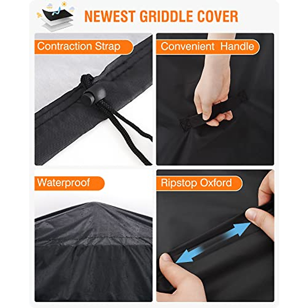 Homenote 36 inch Griddle Cover for Blackstone with Hood and Stand, Heavy Duty Grill Cover Waterproof Windproof Weather Resistant with Support Pole for Outdoor Grilling Camping Gas Grill Griddle 