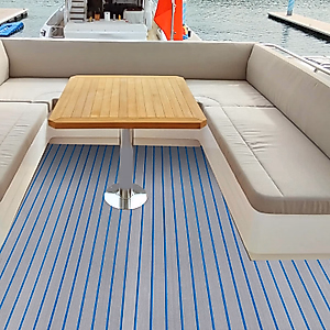 Eapmic EVA Faux Teak Decking Sheet for Fish Boat Yacht Non-Slip Marine Flooring Mat (Light Grey with Blue Stripes, 94.5"x35.4")