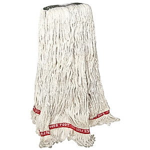Rubbermaid Commercial Web Foot Shrinkless Wet Mop, Medium, 1-Inch Green Headband, White, Heavy Duty Industrial Wet Mop For Floor Cleaning Office/School/Stadium/Lobby/Restaurant