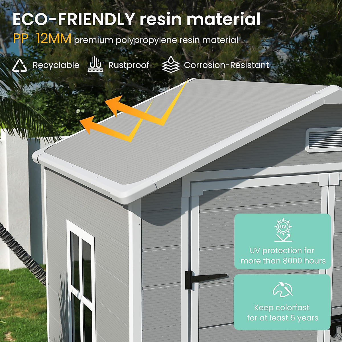 UDPATIO Outdoor Resin Storage Shed 6x4.5 FT, Plastic Garden Shed for Bike, Garbage Can, Tool, Outside Sheds & Outdoor Storage Storage Box with Lockable Door for Backyard, Patio, Lawn, Grey & White