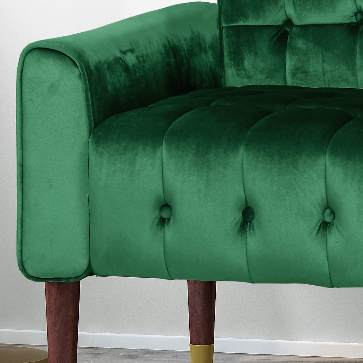Christopher Knight Home Aubrie Tufted Velvet Loveseat Tipped Tapered Legs, Emerald and Gold Finish
