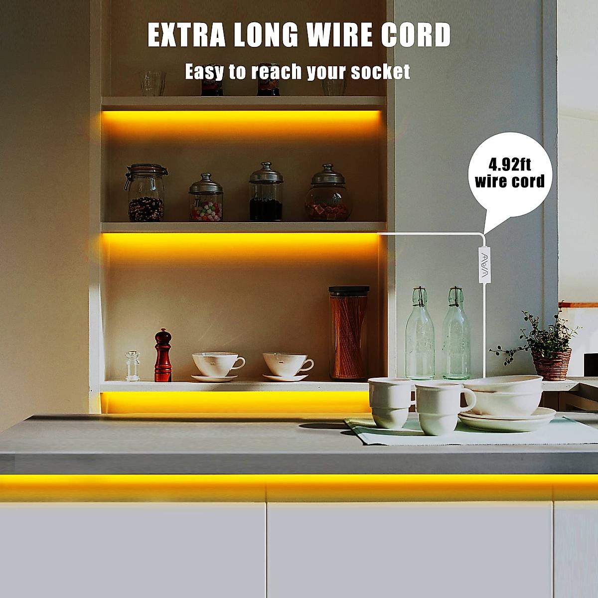 Tatazone 5V Yellow USB COB Led Strip Light with RF Remote, 4.92ft 2000K Dimmable USB Powered Amber COB Led Light Strip, Indoor COB Led Rope Light for Cabinet, TV, Kitchen, Monitor, Showcase