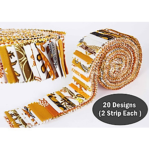 Soimoi 40Pcs Paisleys Print Precut Fabrics Strips Roll Up 1.5 inches Cotton Jelly Rolls for Quilting - Orange