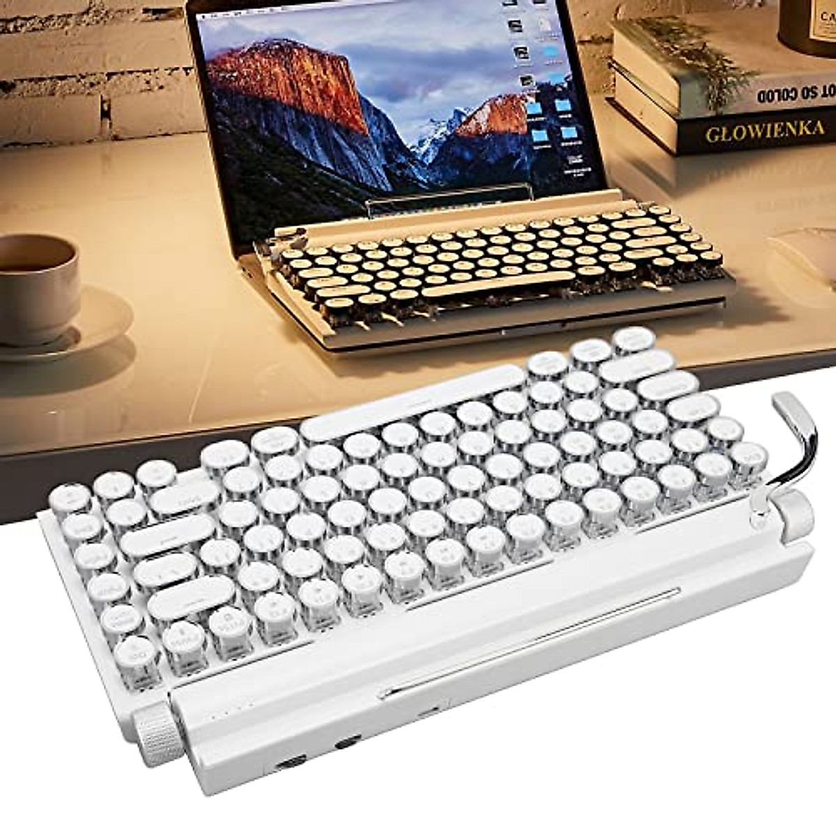 FOTABPYTI Mechanical Keyboard Round Keycaps Gaming Keyboard 83 Keys for Phone (White)