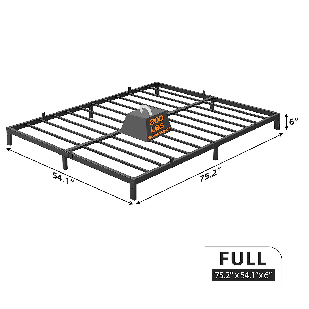 GAOMON 6 Inch Full Bed Frame, Low Profile Full Metal Platform Bed Frame Support Mattress Foundation, Noise Free, Easy Assembly, Black