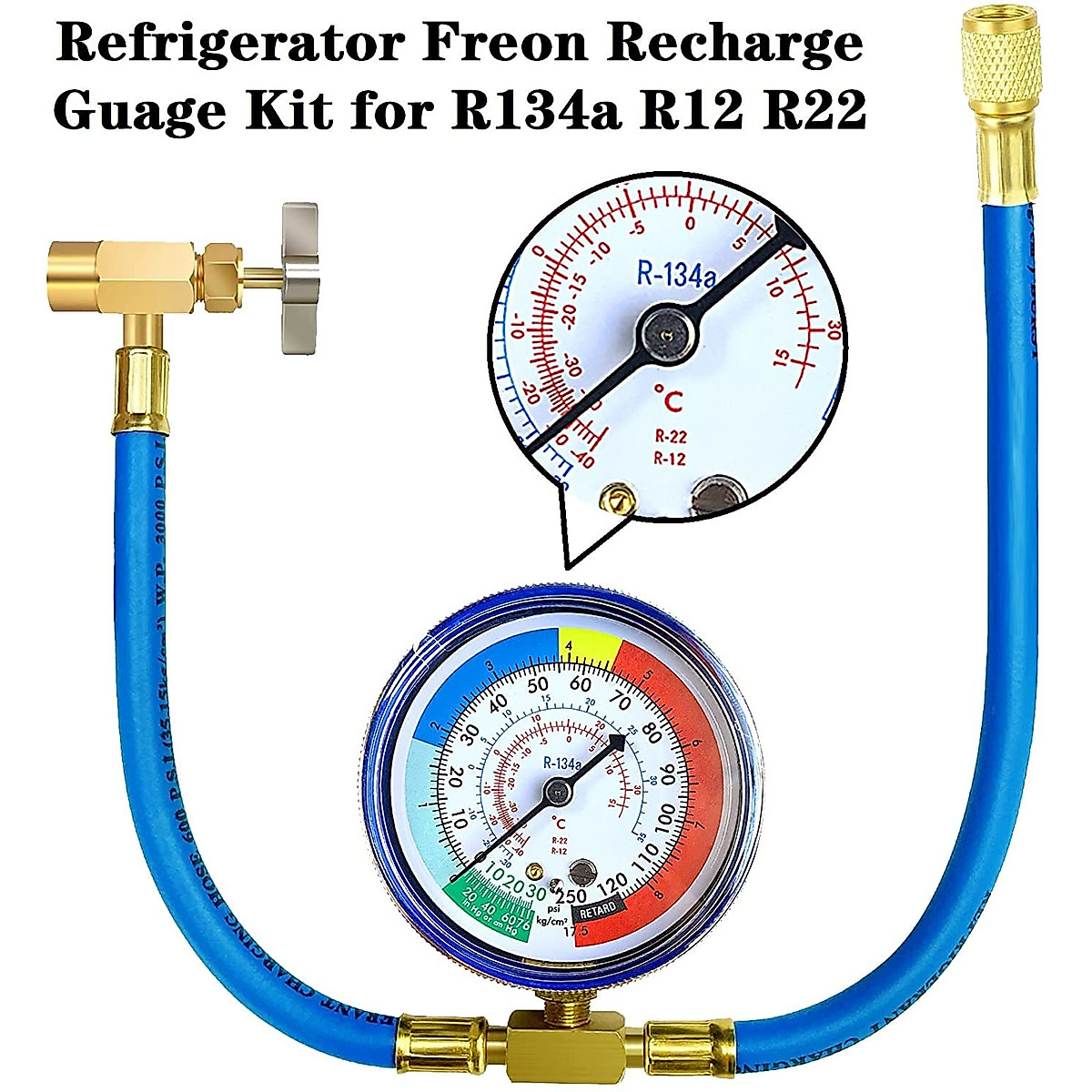 FANOVO R134A Refrigerator Freon Recharge Hose Kit, R134A AC Refrigerant Charging Hose Gauge, Bullet Piercing Valve Hose Refrigerant Can Tap, R134a Self-Sealing Adapter for Home AC Refrigerant System