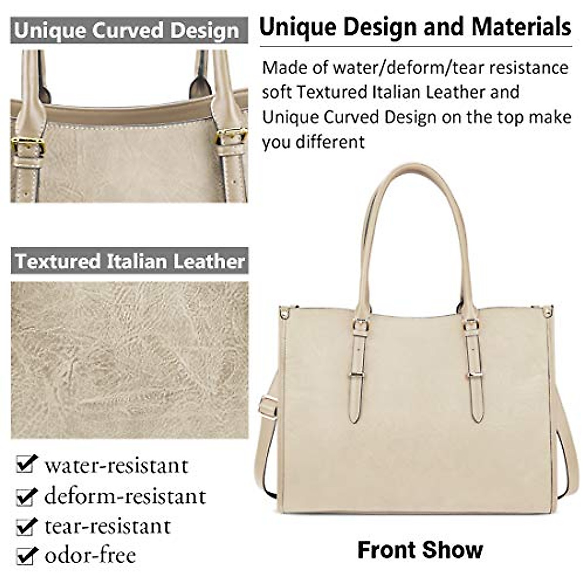 Laptop Bag for Women 15.6 Inch Waterproof Lightweight Leather Laptop Tote Bag Womens Professional Business Office Work Bag Briefcase Large Computer Bag Shoulder Handbag Beige