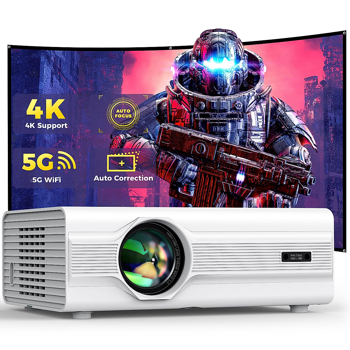 Projector with WiFi and Bluetooth, Projector 4K[Auto Focus/6D Keystone]Native1080P Projectors with 300'' Screen 600 ANSI 4K Supported 50%Zoom, Agreago Outdoor Projector for iOS/Android/TV Stick