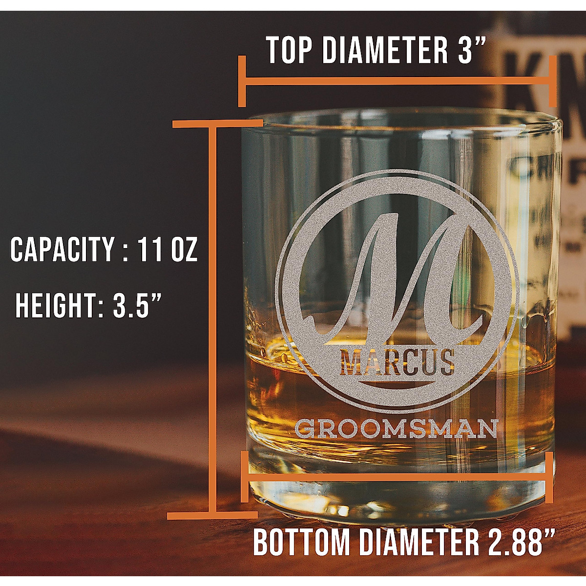 Personalized Etched 11oz Whiskey Glass - Custom Engraved Bourbon Christmas Gifts for Men, Dad Scotch Drinking Birthday Glasses, Groomsmen, Liquor Cocktail Rocks Old Fashioned, Bratton Monogram
