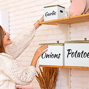 Potato and Onion Storage Bin Set of 3, Farmhouse Kitchen Storage Container Set for Potato Onion Garlic, Wood Potato Storage with Lid, Onion Storage Garlic Keeper, Potato Box, Onion and Potato Storage