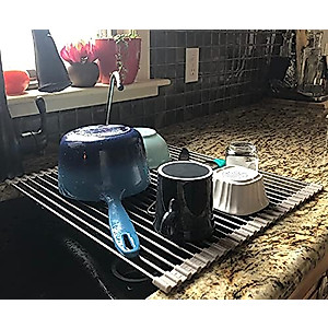 Ahyuan Roll up Dish Drying Rack Over The Sink Dish Drying Rack Dish Racks for Kitchen Counter Dish Rack Over Sink Camper Accessories Dish Drying Rack (Gray, 16.9''Wx17.7''L)