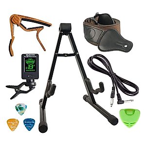 SUNYIN Guitar Stand Accesssories Kit Begineer Guitar Accessories Set A-Frame Electric Acoustic Guitar Stand 10-Feet Guitar Cord Guitar Strap Guitar Capo Guitar Tuner Guitar Picks