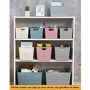 AYSUM 8 Pack Plastic Weave Basket, Plastic Baskets for Organizing, Plastic Storage Organizer Basket for Shelves, 10" x 6.5" x 5.5"