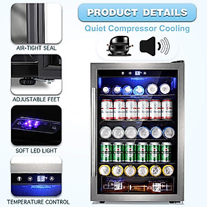 Antarctic Star Beverage Refrigerator Cooler - 120 Can Mini Fridge Glass Door for Soda Beer or Wine Small Drink Dispenser Clear Front for Home, Office or Bar,4.5cu.ft.（Black）