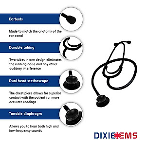 Dixie EMS Dual Head Stethoscope, Fully Functioning Stethoscope for Doctors, Nurses, EMTs, Cosplay, Role Play, Halloween, etc. – Stealth Black