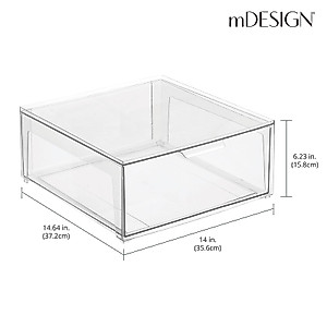 mDesign Plastic Stackable Closet Storage Organizer Bin Containers with Front Pull Drawer for Cabinet, Desk, Shelf, Cupboard, or Dresser Organization - Lumiere Collection - 2 Pack - Clear