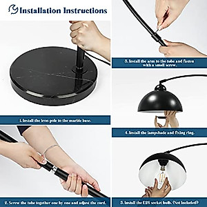 Modern 73" Arc Floor Lamp with Metal Hanging Dome Shade, Industrial Adjustable Over the Couch Stand Up Light, Marble Base Farmhouse Tall Task/Reading Standing Lamp for Living Room Bedroom Office Black