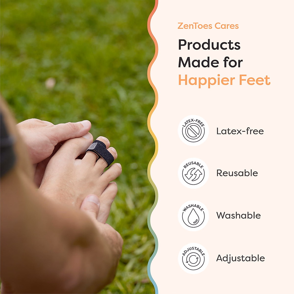 ZenToes Hammer Toe Corrector for Women & Men - Reusable Fabric Buddy Wraps for Broken Toes - Cushioned Toe Splint for Protection & Recovery & Hammertoe Straightener - 4 Count (OSFM, Black)