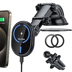 OHLPRO for Magsafe Car Mount Charger, Magnetic Wireless Car Charger for iPhone 15/14/13/12 Series, Adjustable Telescopic Arm Car Phone Holder for Windshield/Dashboard/Vents