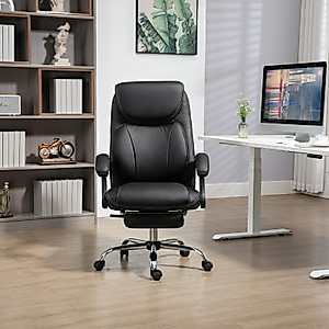 Massage Office Chair, Reclining Office Chair with Footrest, High-Back Massaging Office Chair, PU Leather Executive Swivel Computer Desk Chair with Height and Armrest Adjustable, 280 lb Capacity, Black