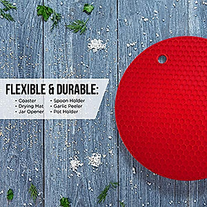 KITCHENATICS Trivets for Hot Dishes, Silicone Trivets for Hot Pots & Pans, Hot Pads for Kitchen, Pot Holders for Kitchen Heat Resistant Mats for Countertop, Silicone Trivet Mat Hot Plates, Red 4Pcs