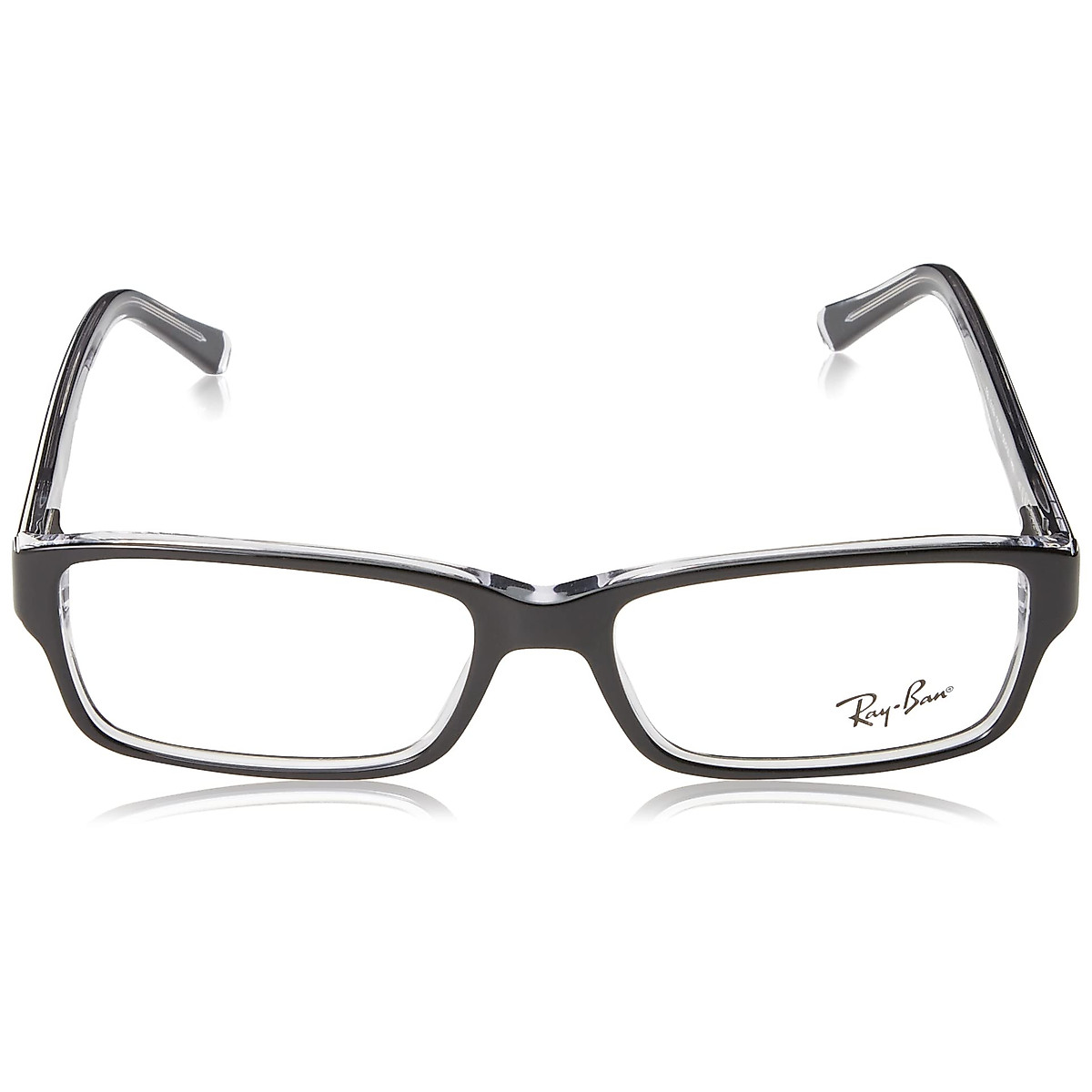 Ray-Ban RX5169 Rectangular Prescription Eyeglass Frames, Black On Transparent/Demo Lens, 52 mm