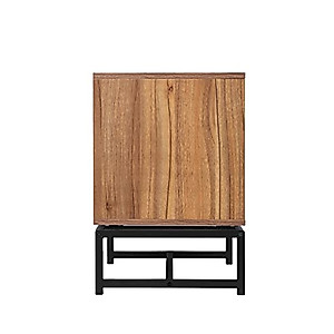 SeokIljin Natural Rattan Door Nightstand,with 1 Rattan Door Drawer,Rustic Bedside Table Cabinet Accent Table with Sturdy Metal Leg for Living Room,Bedroom