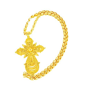 18K Gold Plated Ethiopian Cross Pendant with Ethiopian Handmade Chain Eritrea Items