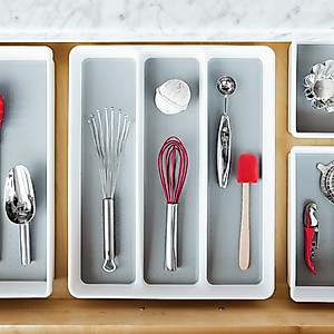 madesmart Antimicrobial Classic Large Utensil Tray Soft Grip, Non-Slip Kitchen Drawer, Multi-Purpose Home Organization, EPA Certified, 3 Compartments, White