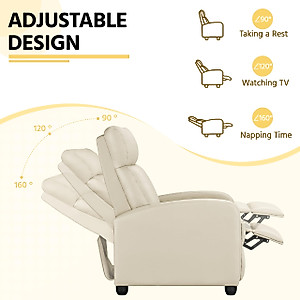 Yaheetech Recliner Chair PU Leather Recliner Sofa Home Theater Seating Adjustable Modern Single Reclining Chair Sofa with Pocket Spring Living Room Bedroom Beige