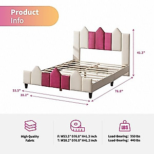 Mixoy Full Size Kids Bed Frames,Upholstered Full Platform Bed Frame for Children with Headboard,Toddler Bed for Girls, Teens,No Box Spring Needed, Easy Assembly(Pink/White,Full)