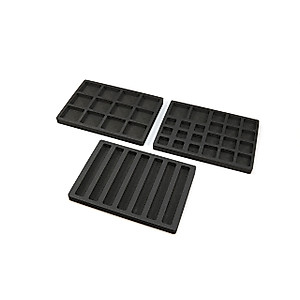 Polar Whale Stackable Jewelry Tray Display Organizer Grid for Home Bedroom Dresser Bathroom Vanity Drawer Durable Elegant Black Foam 14 x 10 Inches Bracelet Ear Ring Necklace and More 3 Piece Set