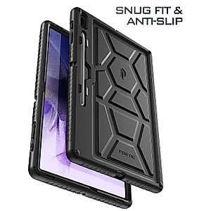 Poetic TurtleSkin Case Designed for Galaxy Tab S7 FE 12.4 Inch 2021 / Galaxy Tab S7 Plus 2020 with S Pen Holder, Rugged Shockproof Drop Protection Kids Friendly Silicone Cover Case, Black