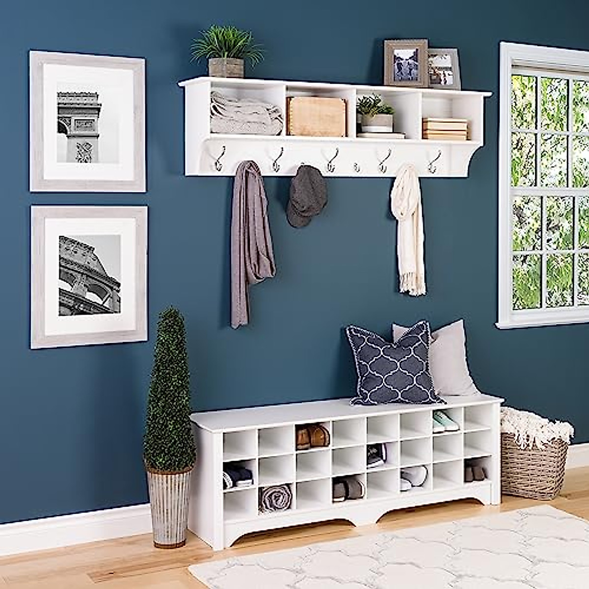 Prepac 60 inch Wide Hanging Entryway Shelf, White