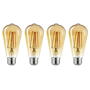 Globe Electric 34838 60W Equivalent Soft White (2150K) Vintage Edison ST19 Dimmable LED Light Bulb 4-Pack, E26 Base, 450 Lumens, Amber Glass, 4 Count (Pack of 1), 4 Piece