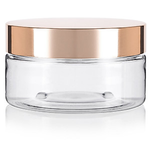 8 oz Clear PET Plastic Low Profile Jar Gold Metal Overshell Lid (6 Pack) Refillable Empty Storage Containers