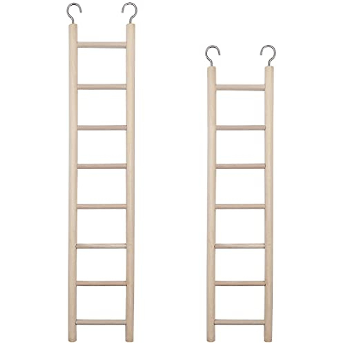 2pcs Birdie Basics Wooden Ladder for Bird Cage Climbing Ladder Toy for Parakeets Parrots Cockatoo (7 Step & 8 Step)