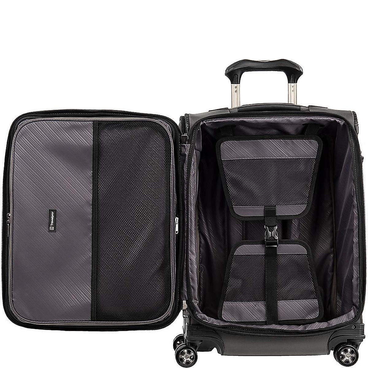 Travelpro Crew Versapack Softside Expandable 8 Spinner Wheel Carry on Luggage, USB Port, Men and Women, Jet Black, Carry on 21-Inch
