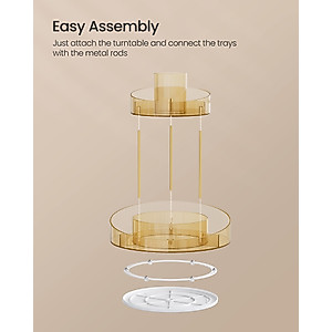 SONGMICS Makeup Organizer, 2-Tier Round Rotating Skincare Organizer, Extra Top Tray Included, Customizable, Large Capacity, Toiletries Vanity Organizer, Champagne Gold UJKA027A01