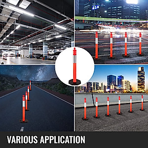 VEVOR 3Pack Traffic Delineator Posts 44 Inch Height, PE Delineator Post Kit 10 inch Reflective Band, Orange Delineator Cones with Rubber Base 16 inch for Construction Sites, Facility Management etc