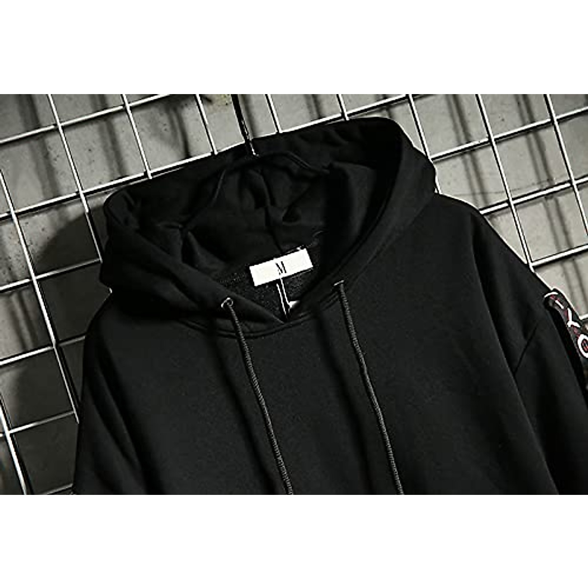 DUDHUH Mens Hoodie Fashion Pullover Letter Print Tracksuit Techwear Casual Coat Hip-Hop Sweatshirt Black