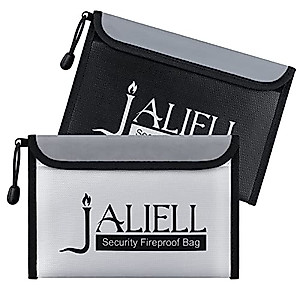Fireproof Money Bag (9.5x6.5 inches), 2 Pack Non-Itchy Waterproof and Fireproof Bag with Zipper, Small Fireproof Safe Box Money Pouch Envelope Container for Cash,Passport,Currency,Keys (Black & Grey)