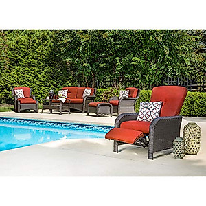 Hanover Strathmere Outdoor Luxury Recliner, Rich Brown/Crimson Red