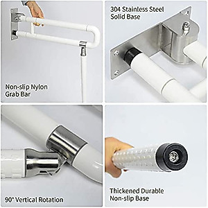 Nisorpa Foldable Toilet Grab Bar Flip Up Stainless Steel Shower Handrail Handicap Grab Bars Rails Anti Slip Grab Bar with Leg Bath Grab Bar Arm Hand Grip Safety Handrails for Elderly Disabled Pregnant